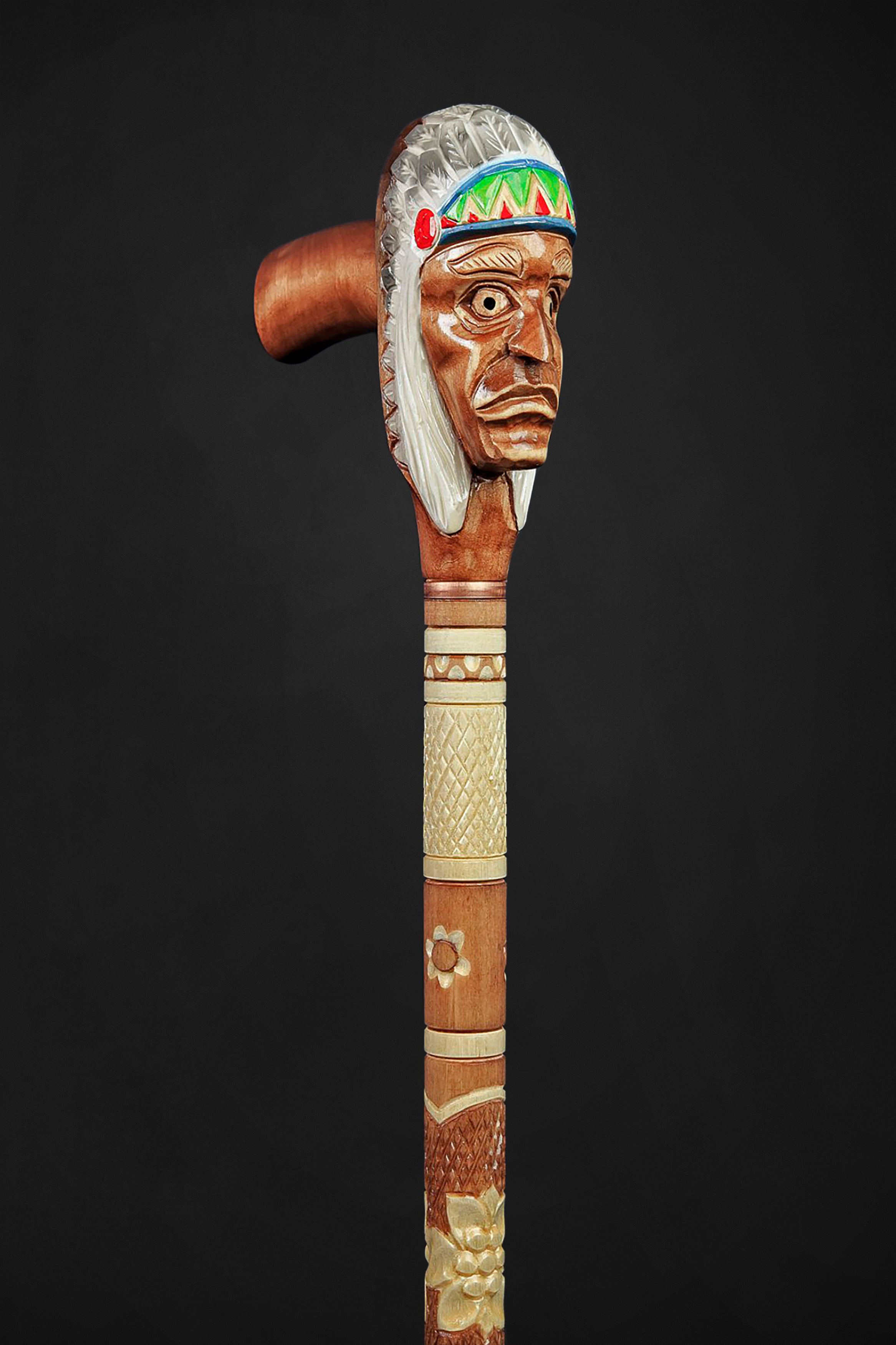 Native American Indian Walking Stick, Indian Chief Head Carved Cane ...