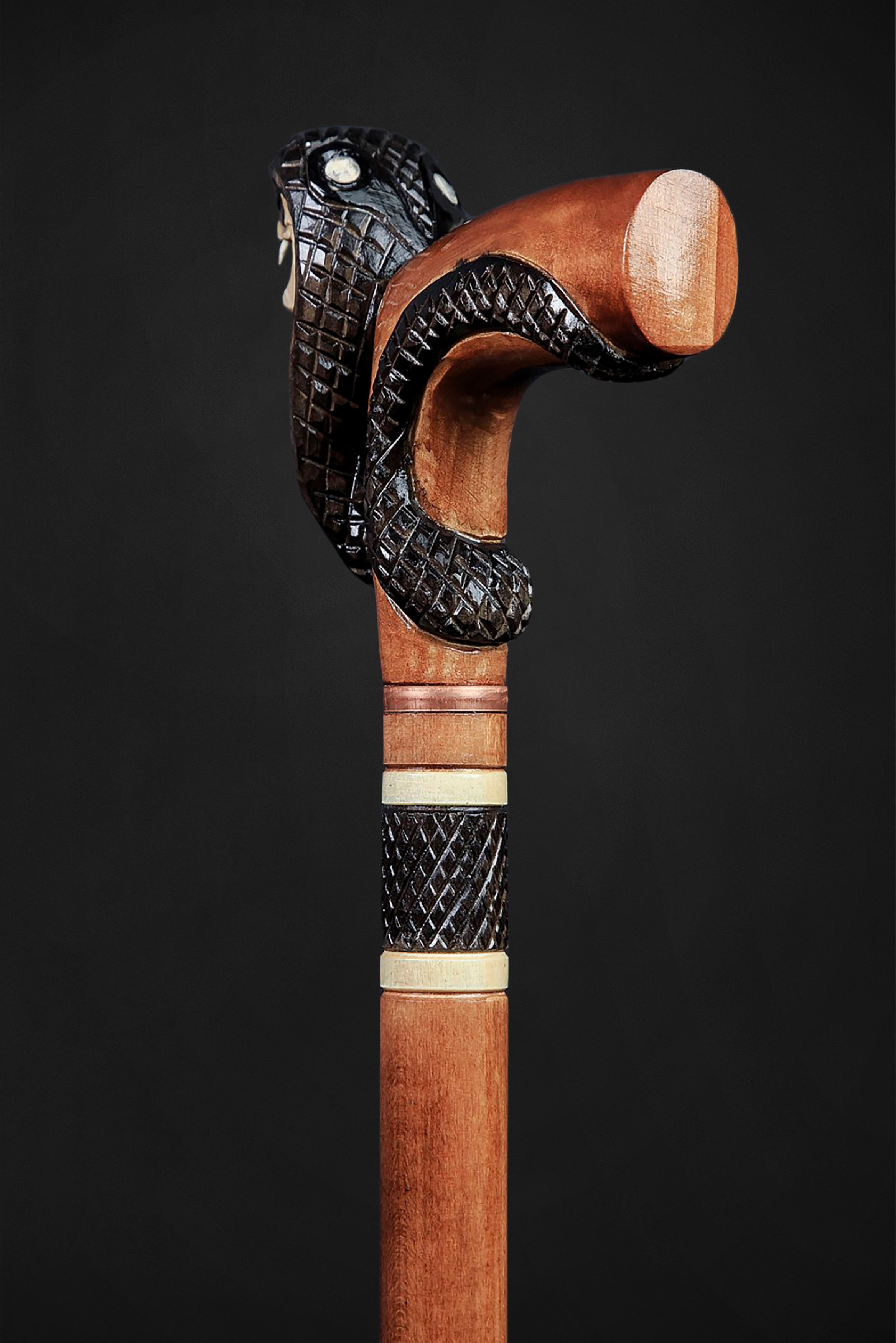 Antique Cobra Head Walking Cane, Snake Hand Carved Walking Stick