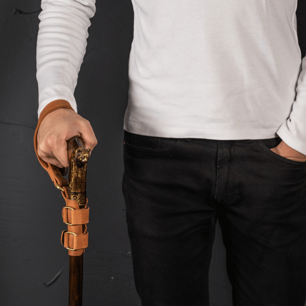 Walking Stick Wrist Strap Cords Brown - Leather Natural
