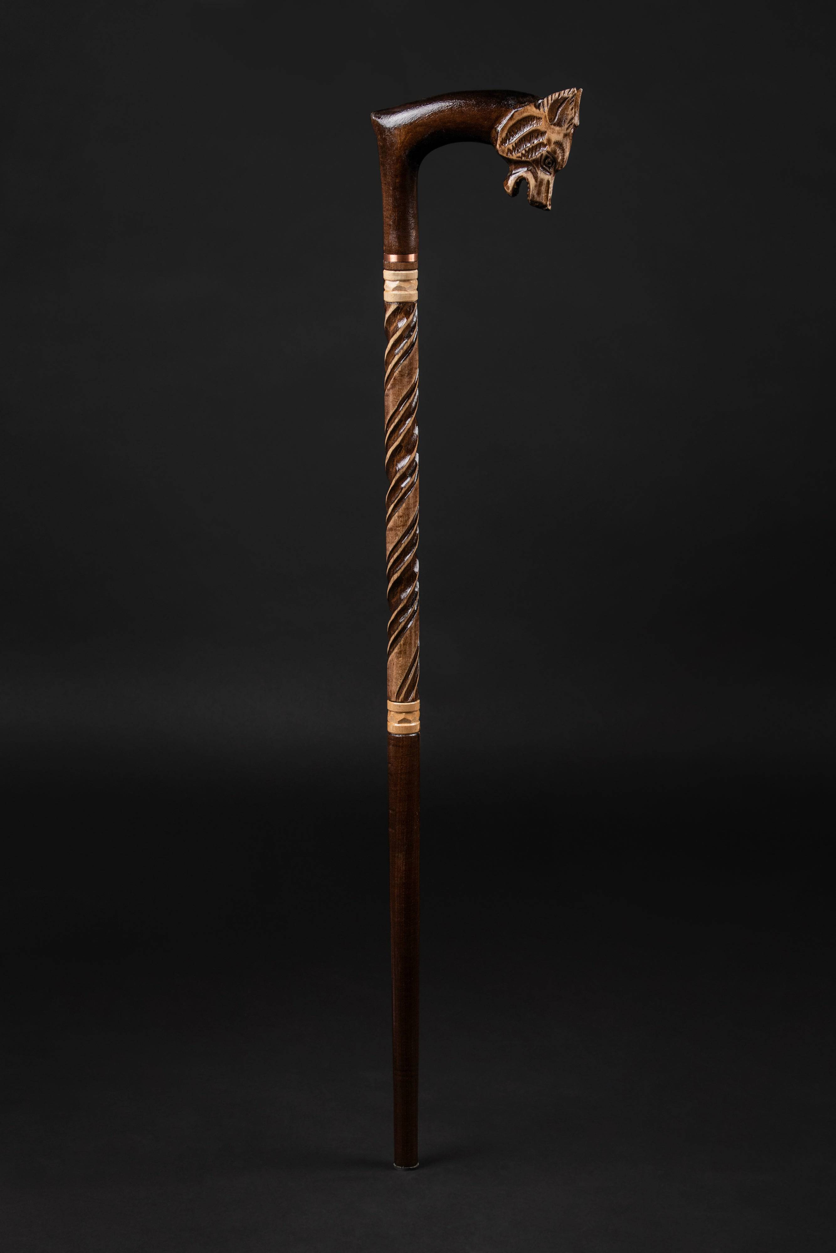 Wooden Carved Walking Cane - Wolf Head Walking Stick | ART WALKING STICKS