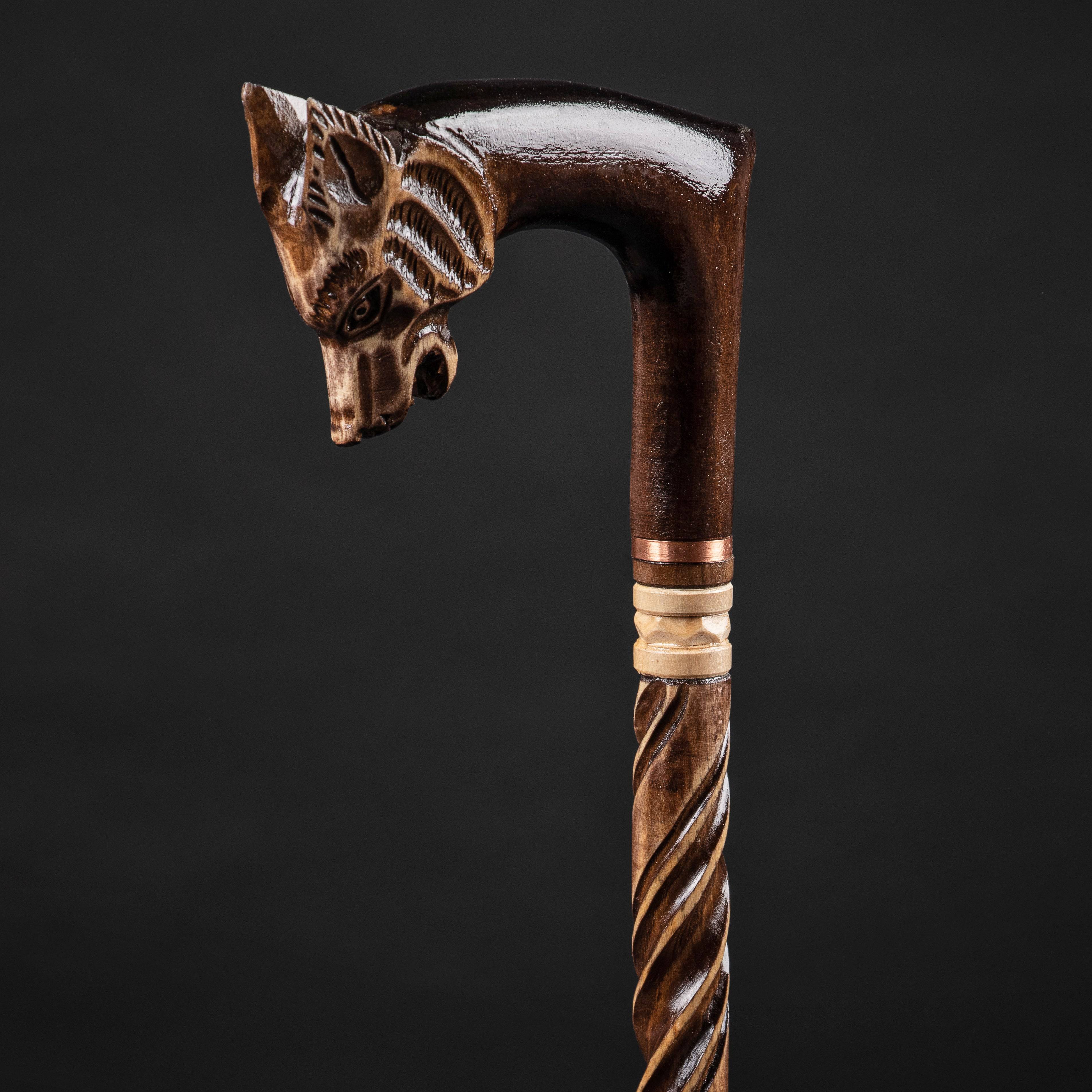Wooden Carved Walking Cane - Wolf Head Walking Stick | ART WALKING STICKS