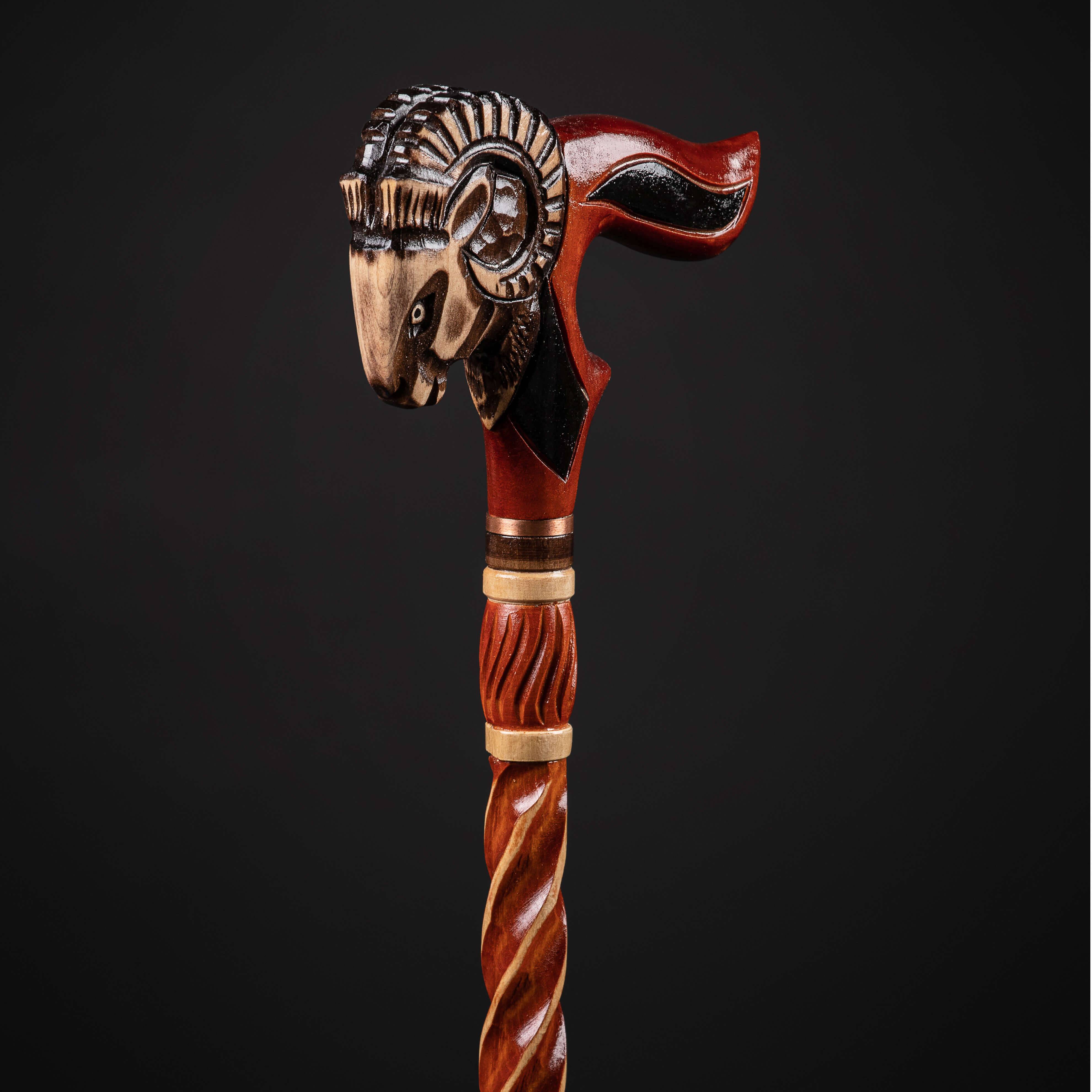 Wooden Head Ram Walking Cane - Custom Walking Sticks | ART WALKING STICKS