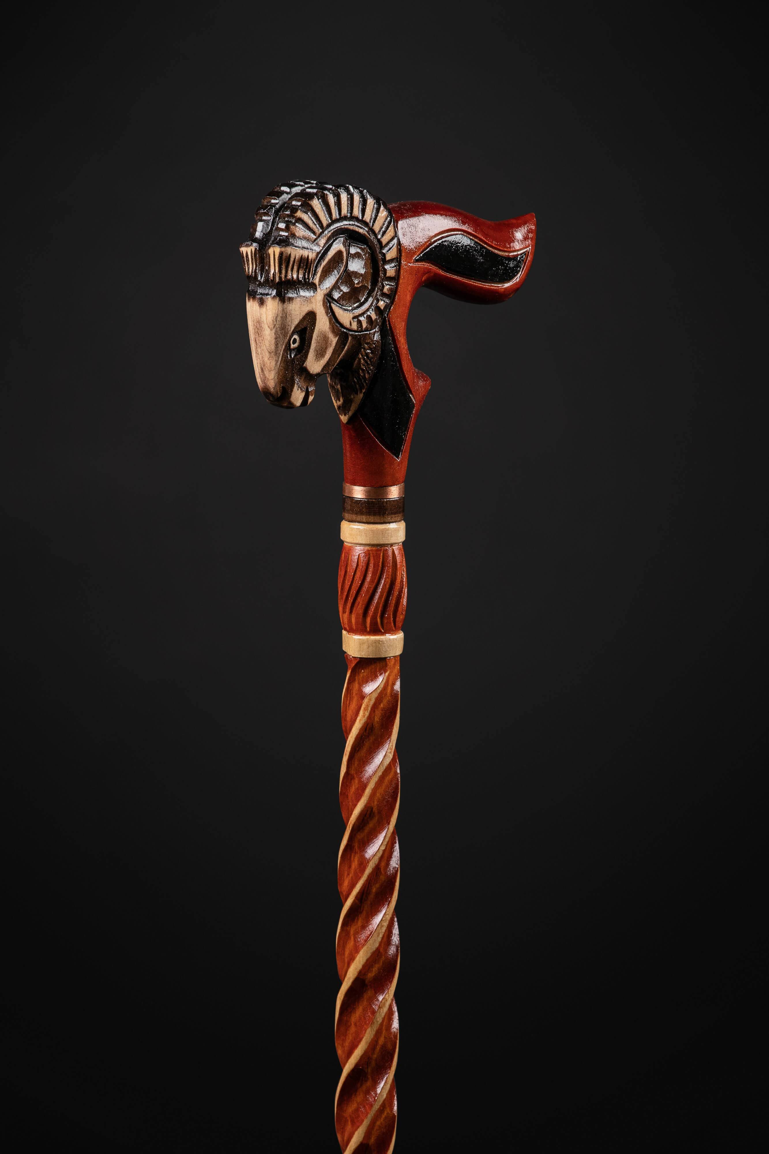 Wooden Head Ram Walking Cane - Custom Walking Sticks | ART WALKING STICKS
