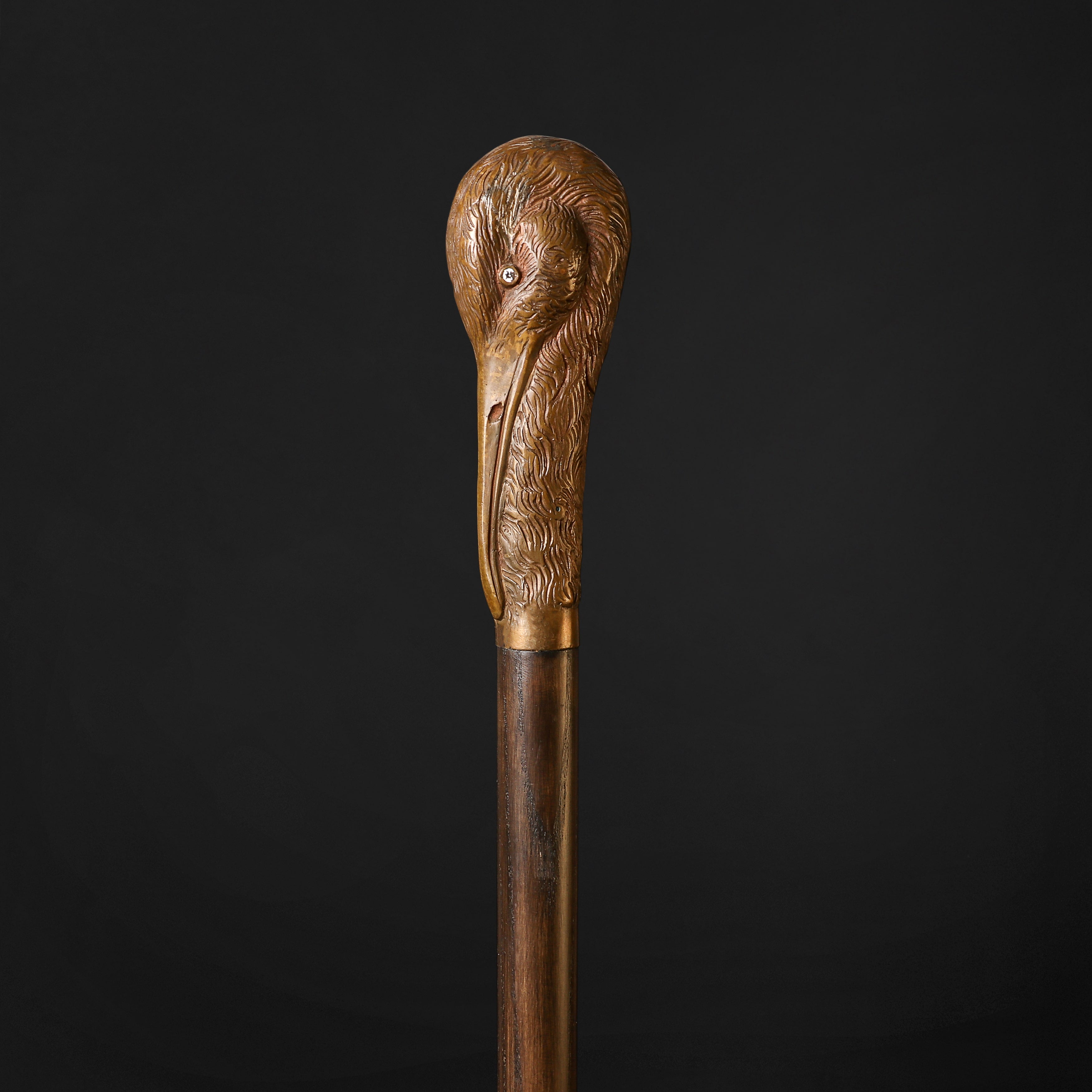 Antique Bronze Bird Stork Walking Cane, Handmade Jewelry Unique Style