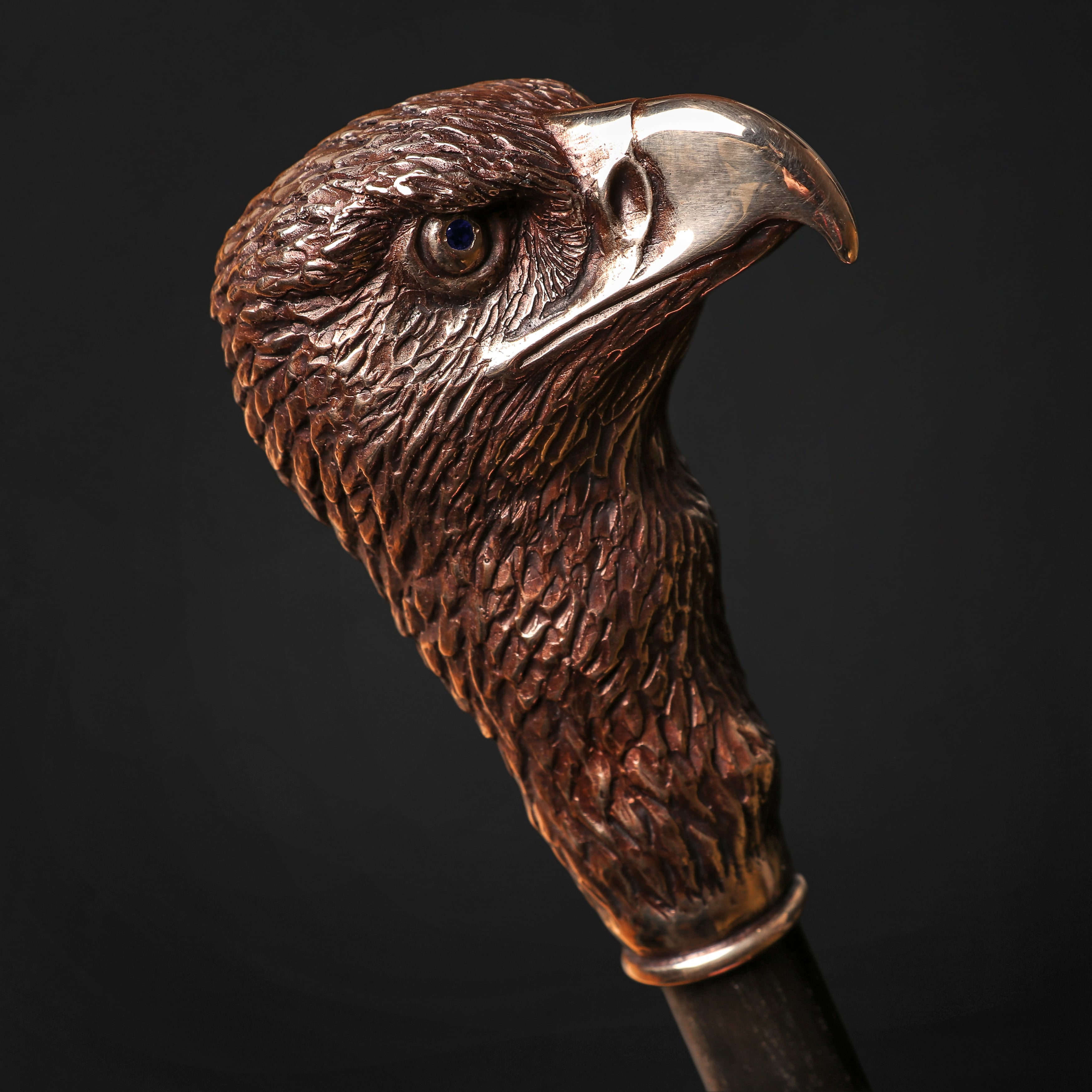 Jewelry Handle Hawk Bronze with Blue Eyes, Luxury Unique Walking Cane ...