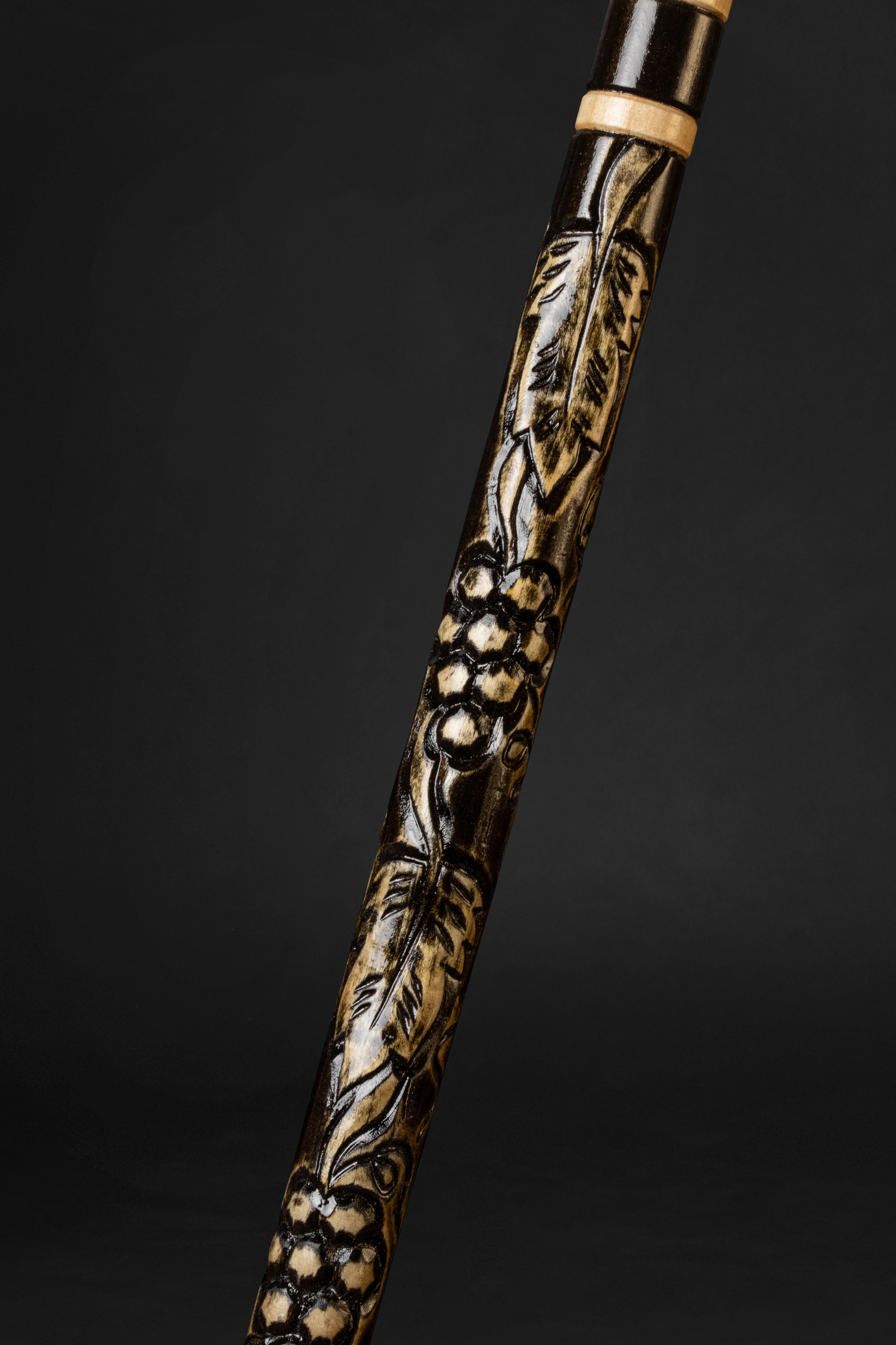 Black Classic Cane with Hand-Carved Ornamental Grapevine Design | ART ...