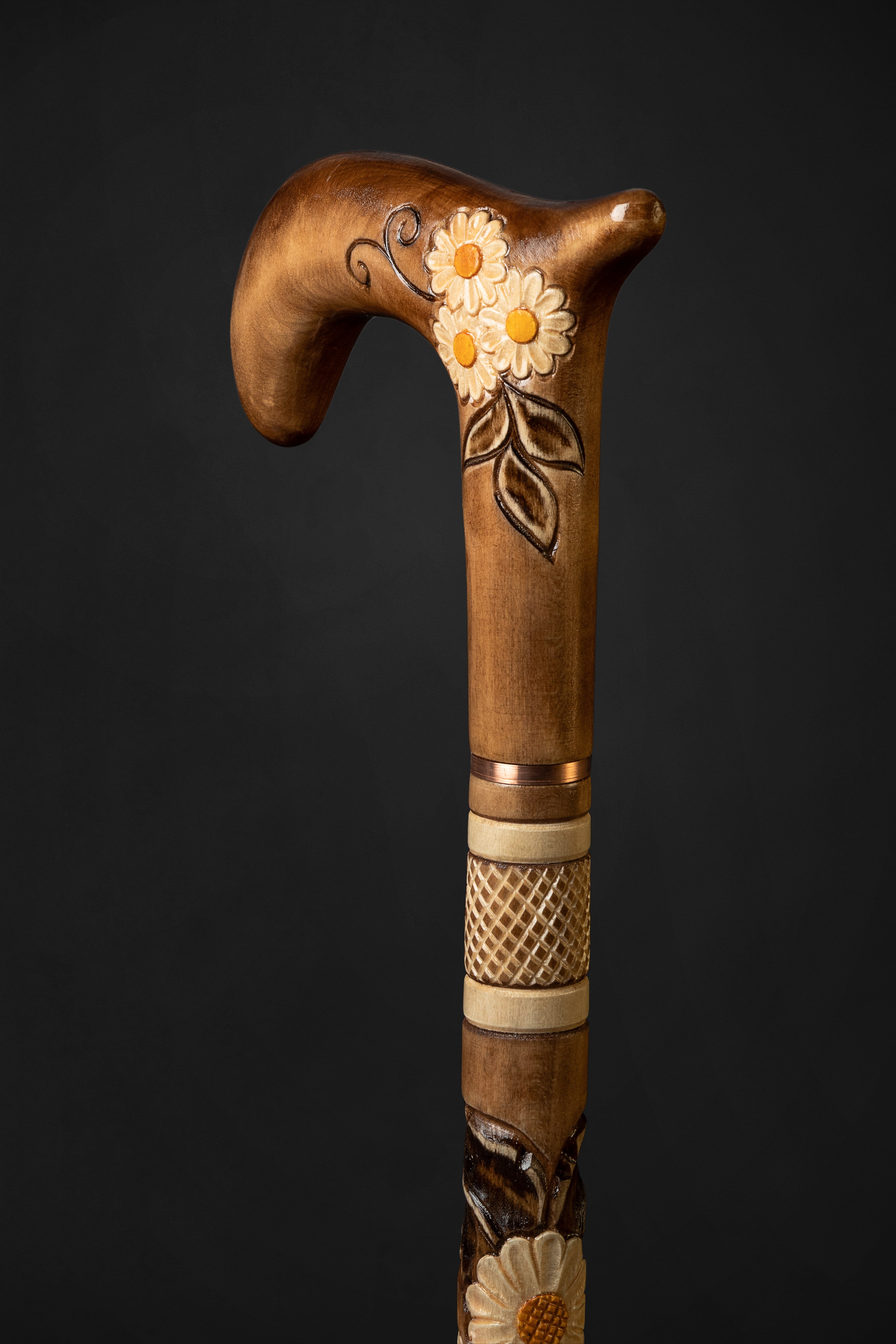 Beige Walking Cane for Ladies Chamomile Flower, Wooden Walking Stick ...